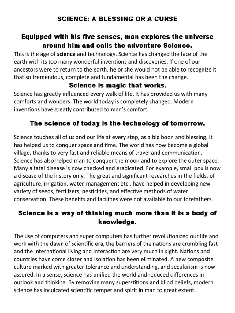 Science, A Blessing or Curse | PDF | Science | Nuclear Weapons
