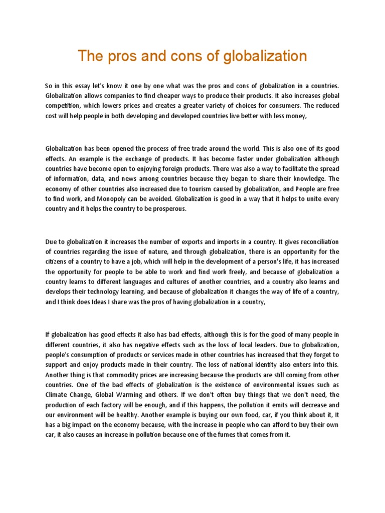 Globalization: Pros and Cons Explored | PDF | Politics