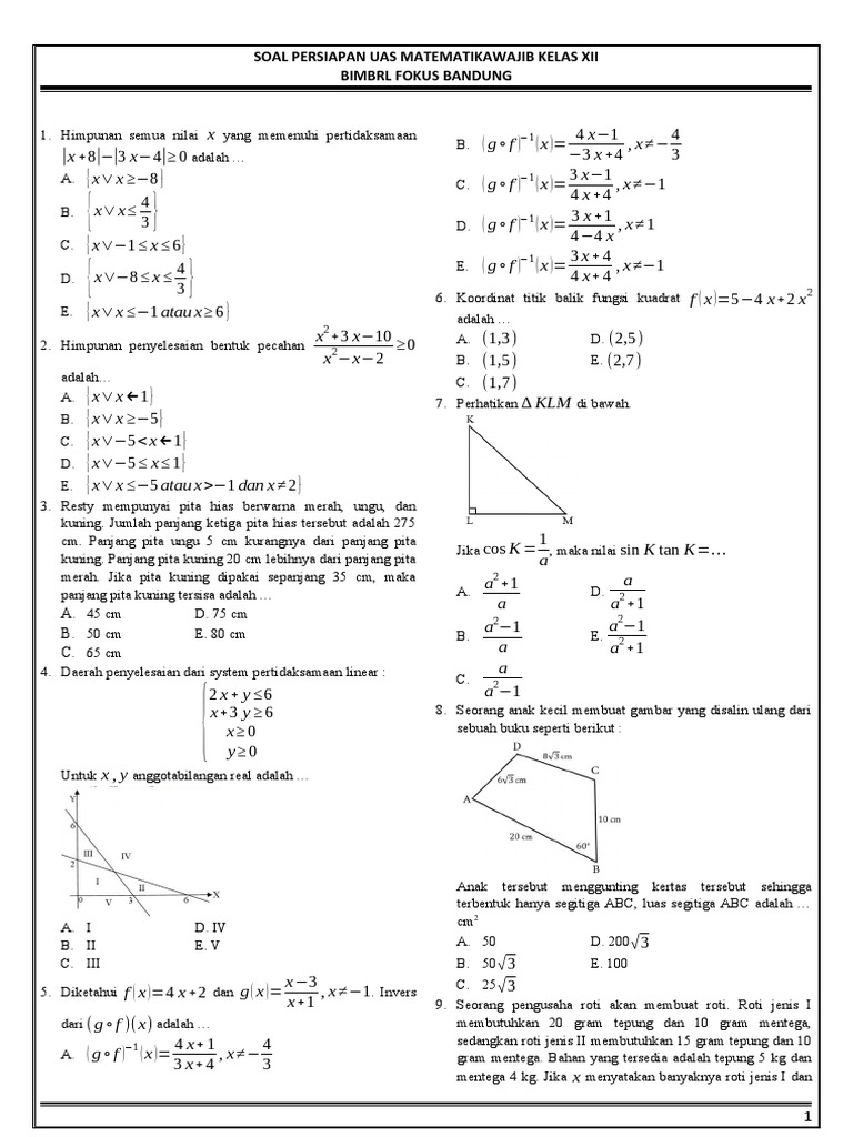 Soal Persiapan Uas MTK Wajib | PDF