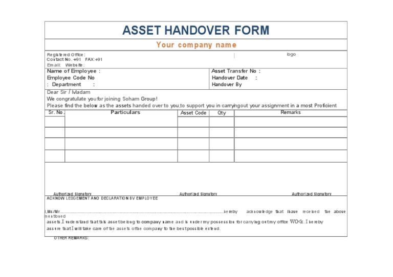 Asset Handover Form | PDF