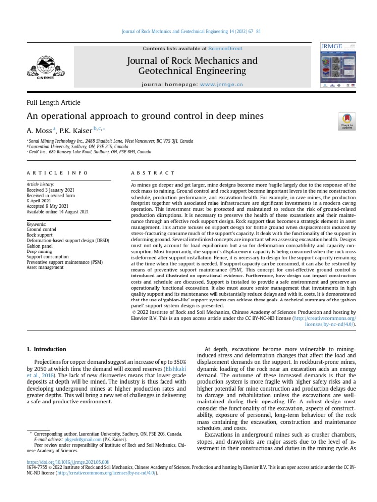 An operational approach to ground control in deep mines | PDF | Mining ...