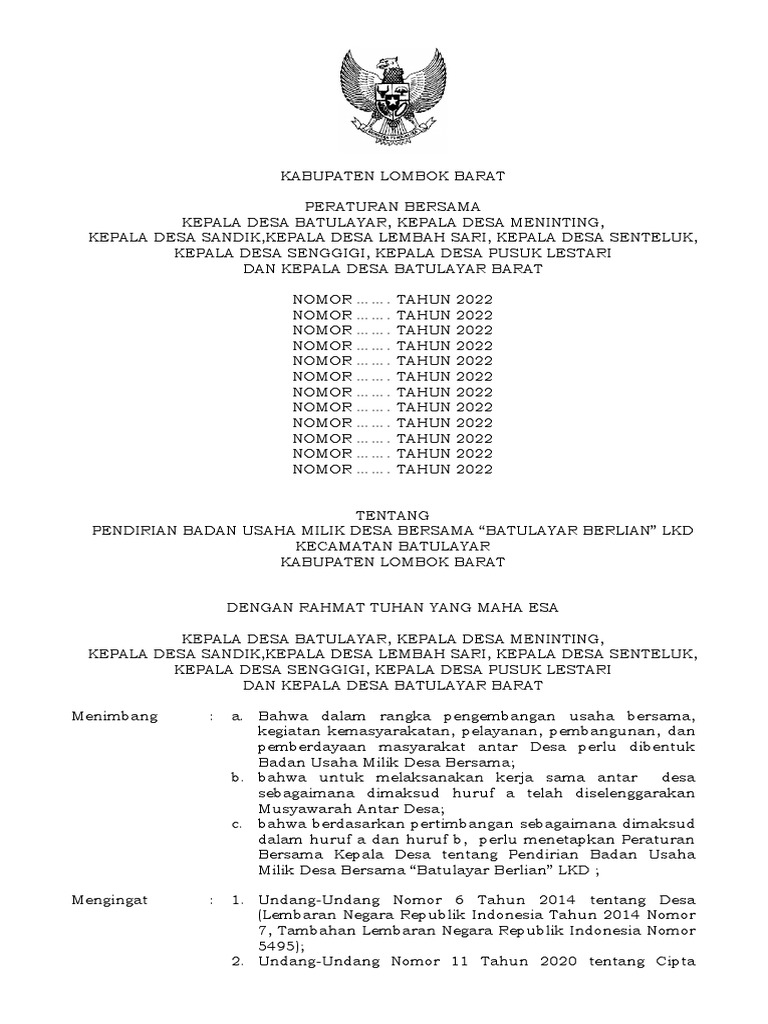 Draf Permakades BUMDESMA GERBANG GERUNG - 1 | PDF | Griya & Taman