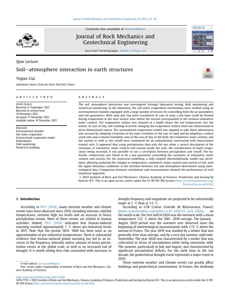 Soil Atmosphere Interaction in Ea - 2022 - Journal of Rock Mechanics and Geotech | PDF ...