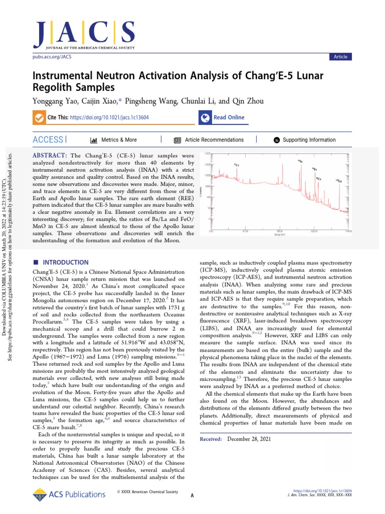 Instrumental Neutron Activation Analysis of Chang'E 5 Lunar | PDF ...