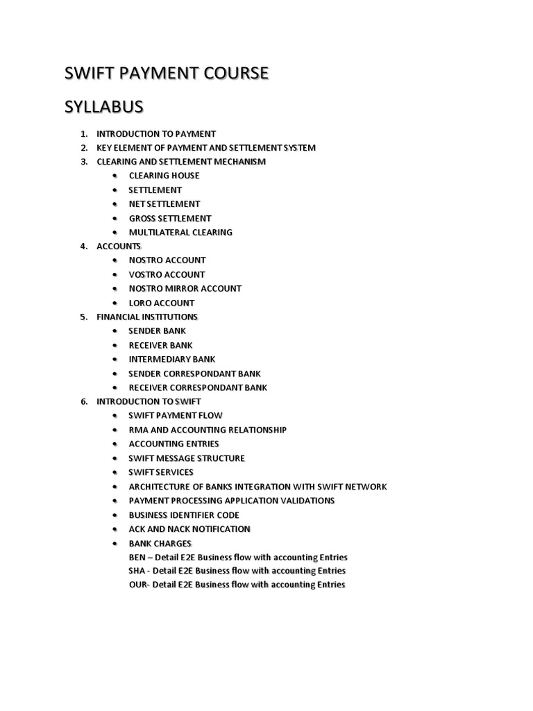 Swift Payment, CBPR+ & ISO 20022 Syllabus PDF | PDF | Banks ...