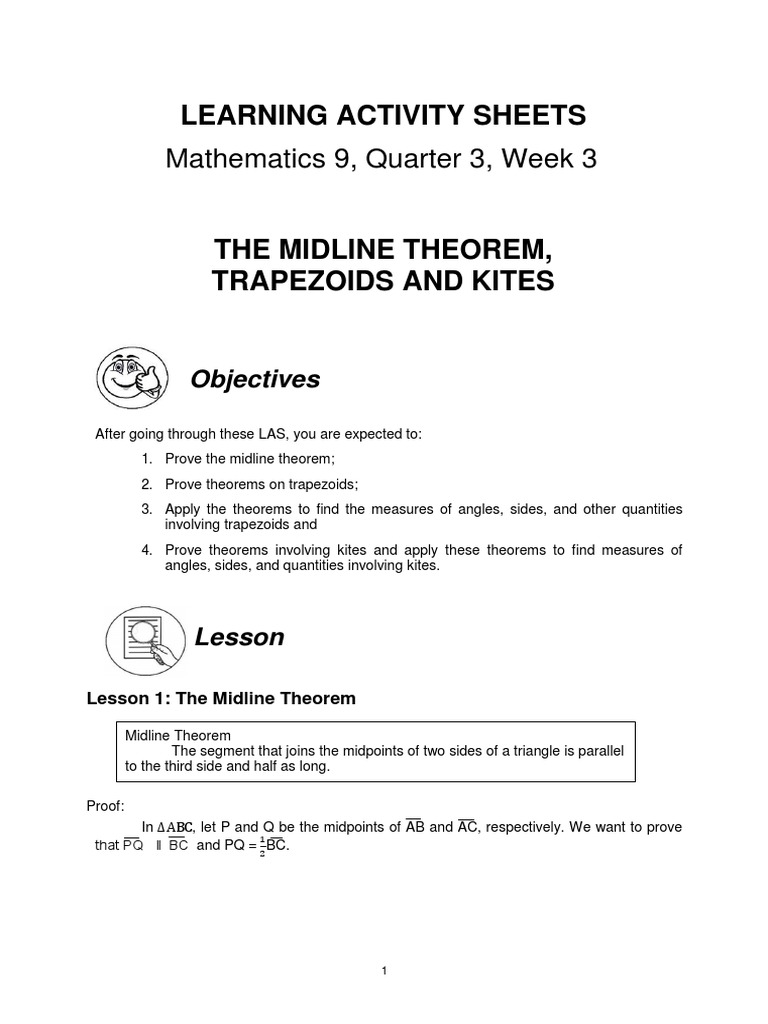 LAS - Math 9 - Q3 - Wk3 - The Midline Theorem Trapezoid and Kite PDF | PDF | Triangle ...