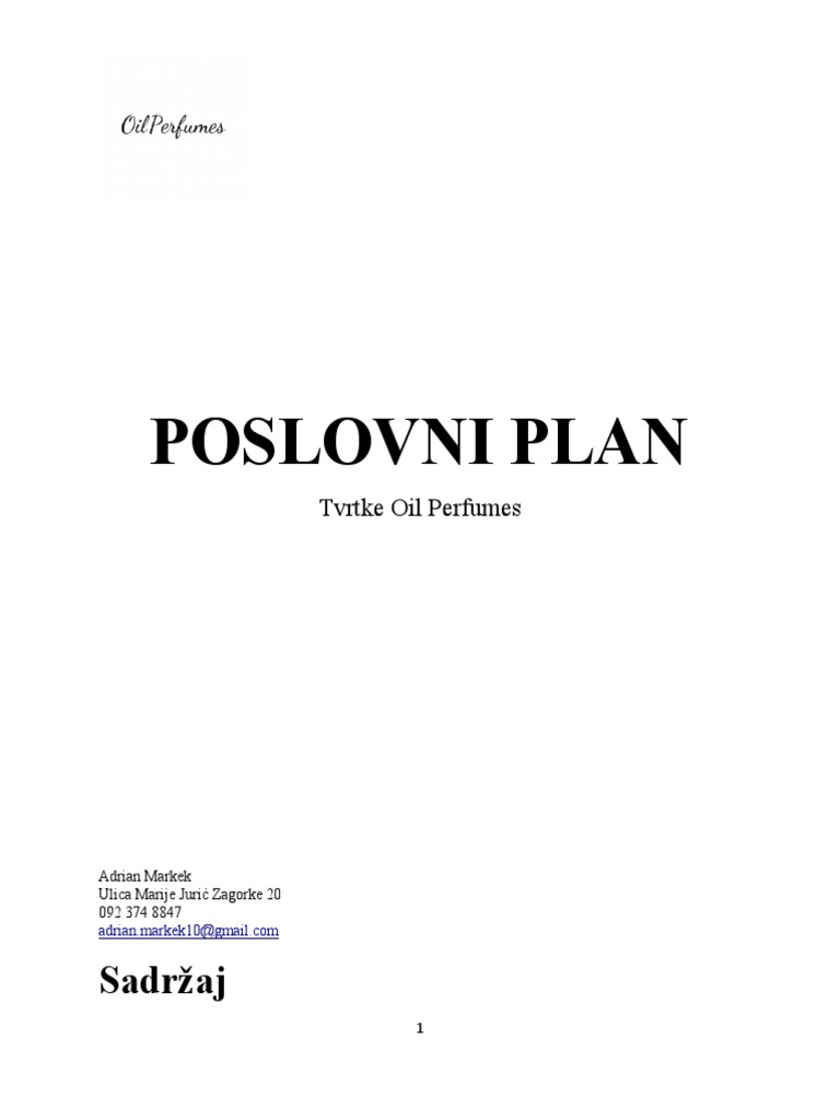 POSLOVNI PLAN POD - Odt | PDF