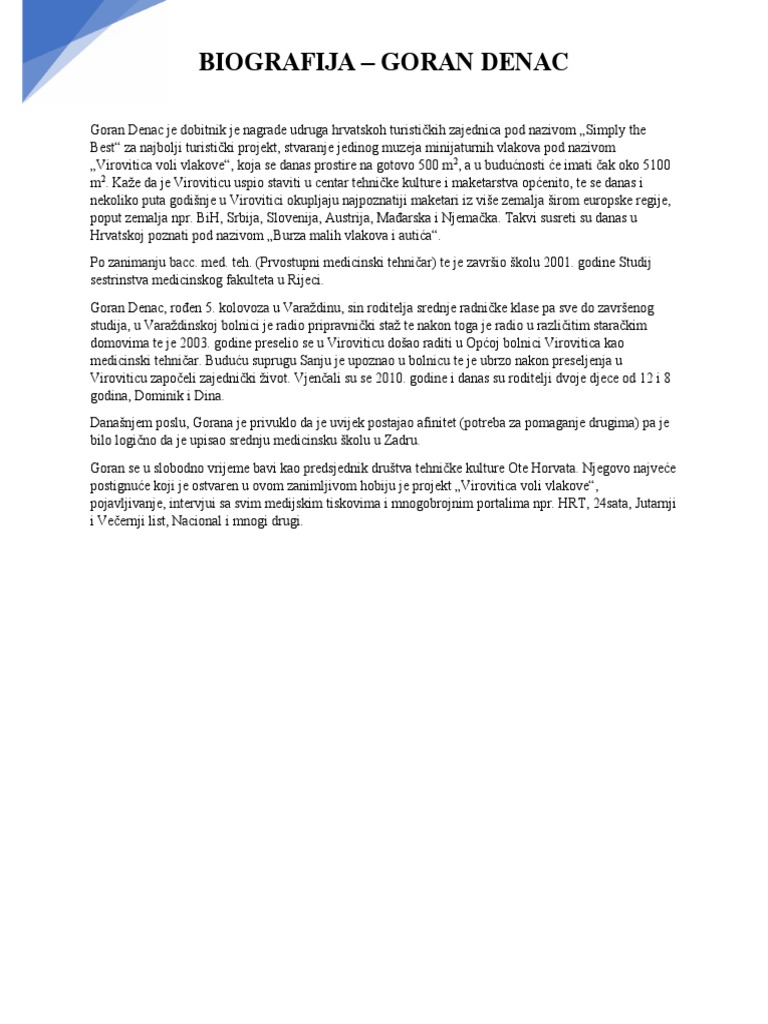 Biografija - Goran Denac | PDF