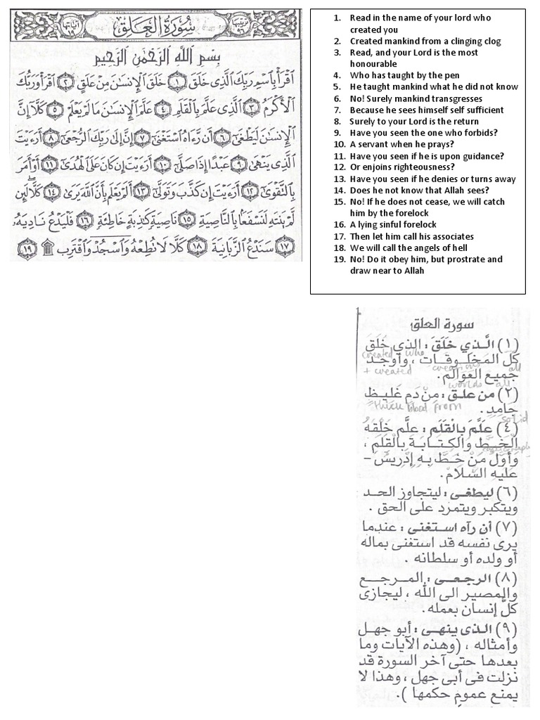 Surah Al-Alaq: English Translation | PDF