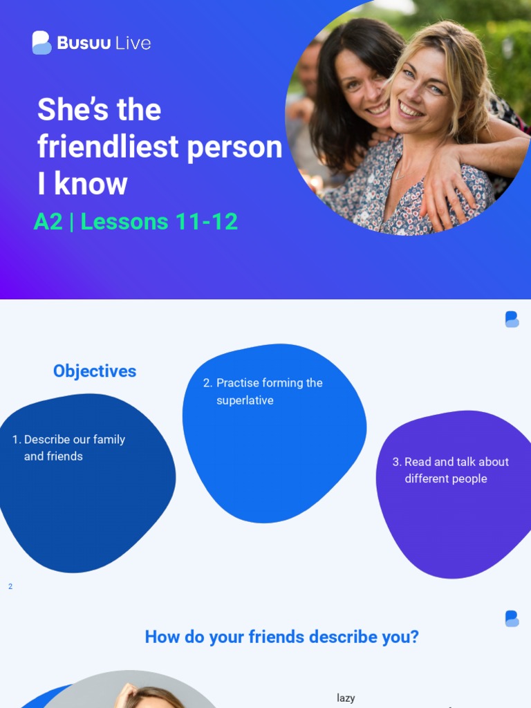 Busuu Live Lesson 4 (She's the friendliest person I know) _ EN A2 ...