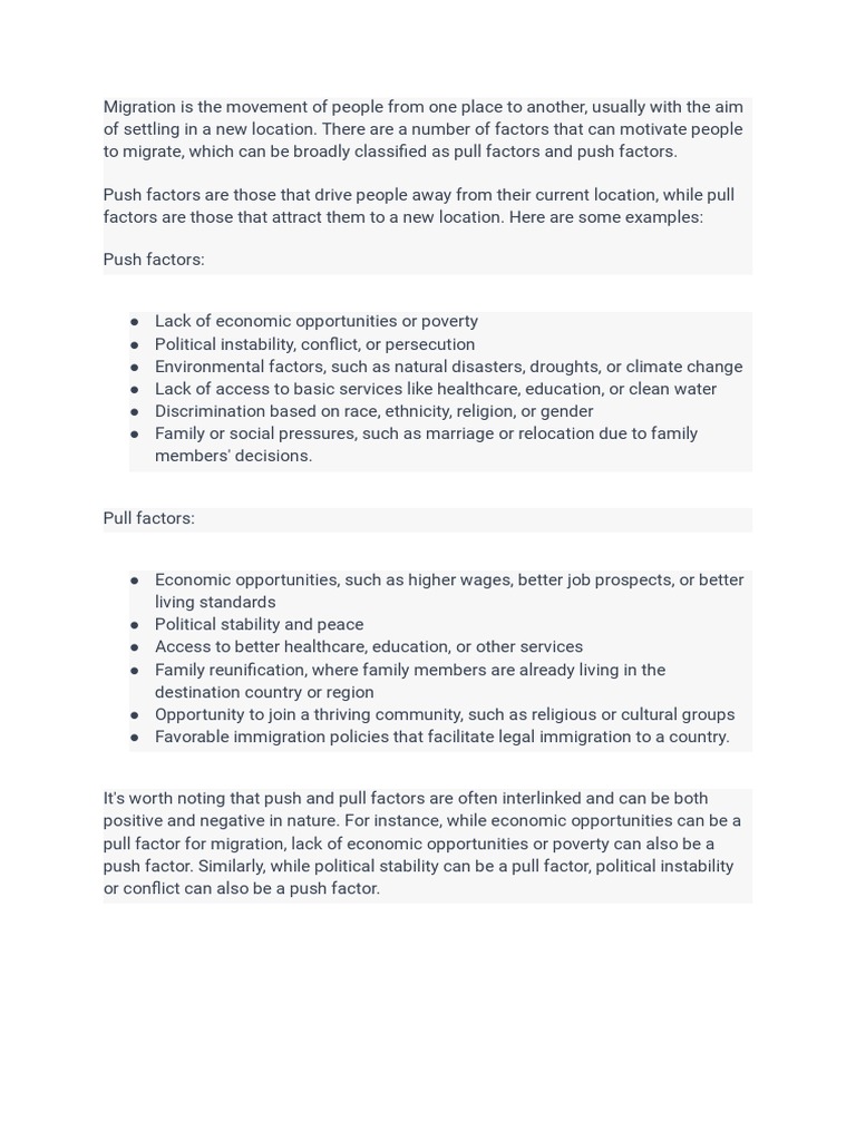 Pull and Push Factors of Migration PDF | PDF Pull and Push Factors of Migration PDF | PDF