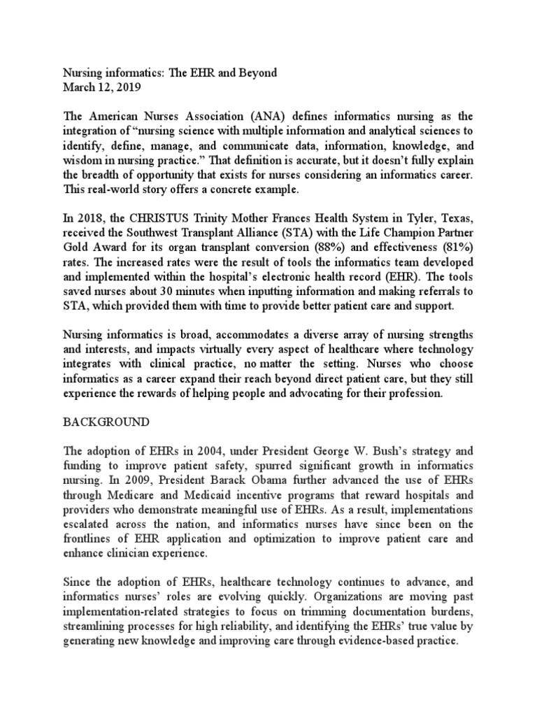 Nursing Informatics - The EHR and Beyond | PDF | Health Informatics ...