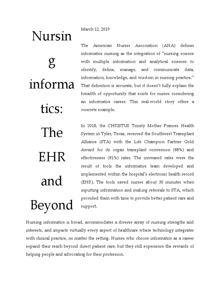 Nursing Informatics - The EHR and Beyond | PDF | Health Informatics ...