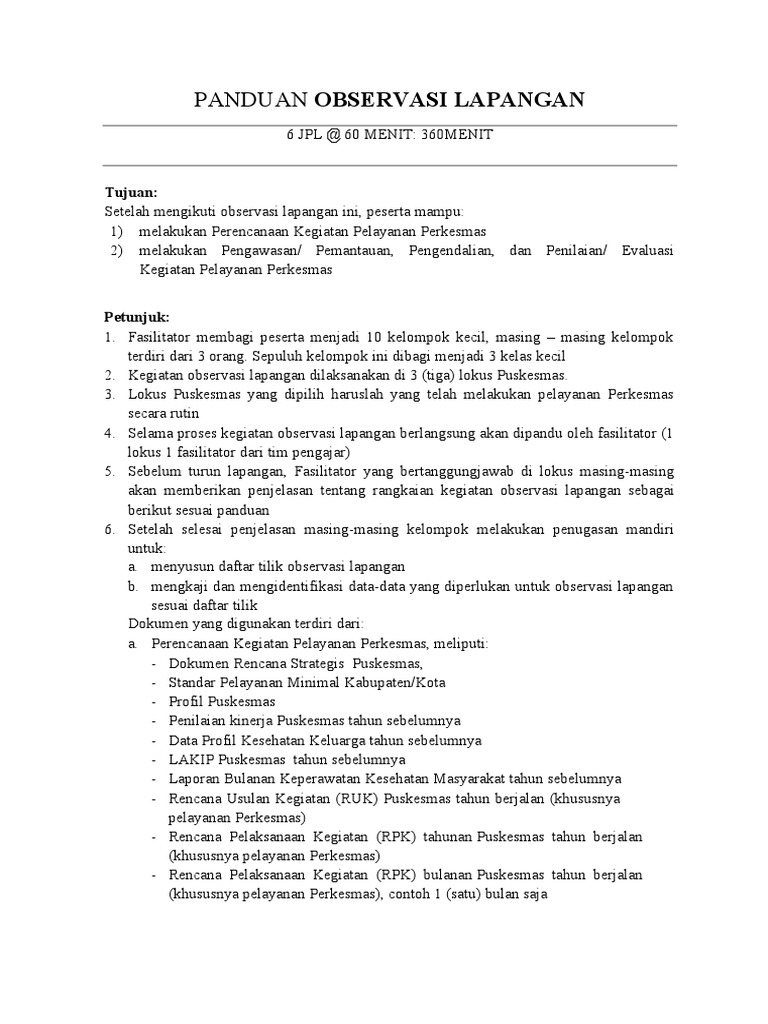Panduan Observasi Lapangan | PDF