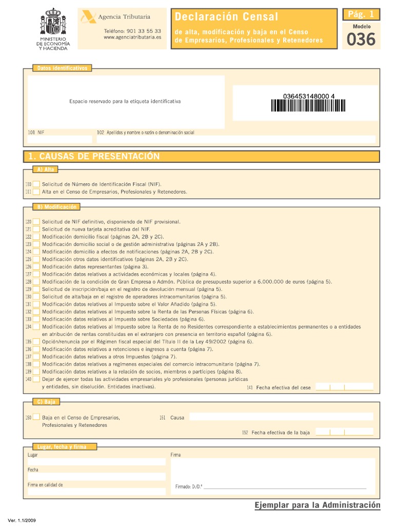 Modelo Impreso 036 PDF | PDF