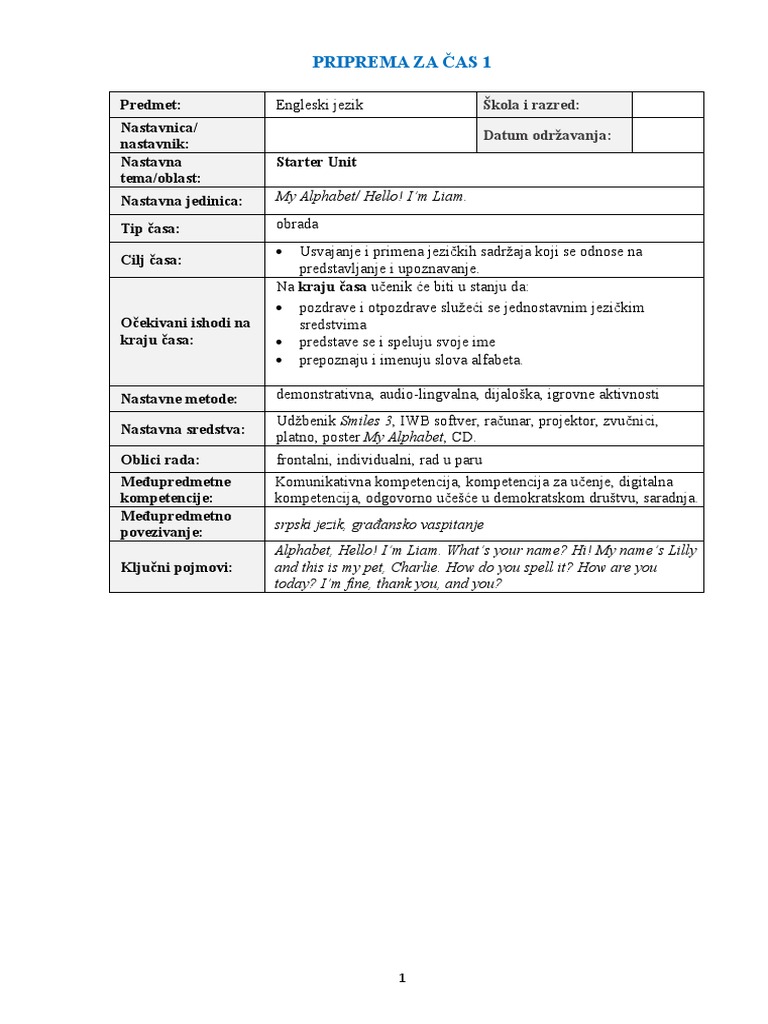 Priprema Za Cas (3. Razred) | PDF