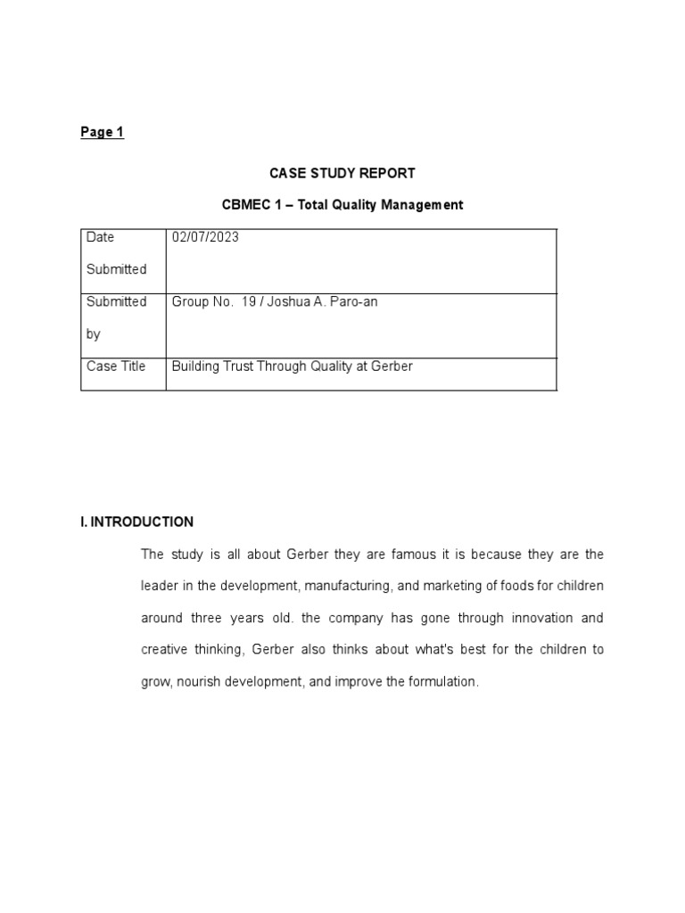 Gerber's Total Quality Management Case Study | PDF | Career & Growth | Finance & Money Management