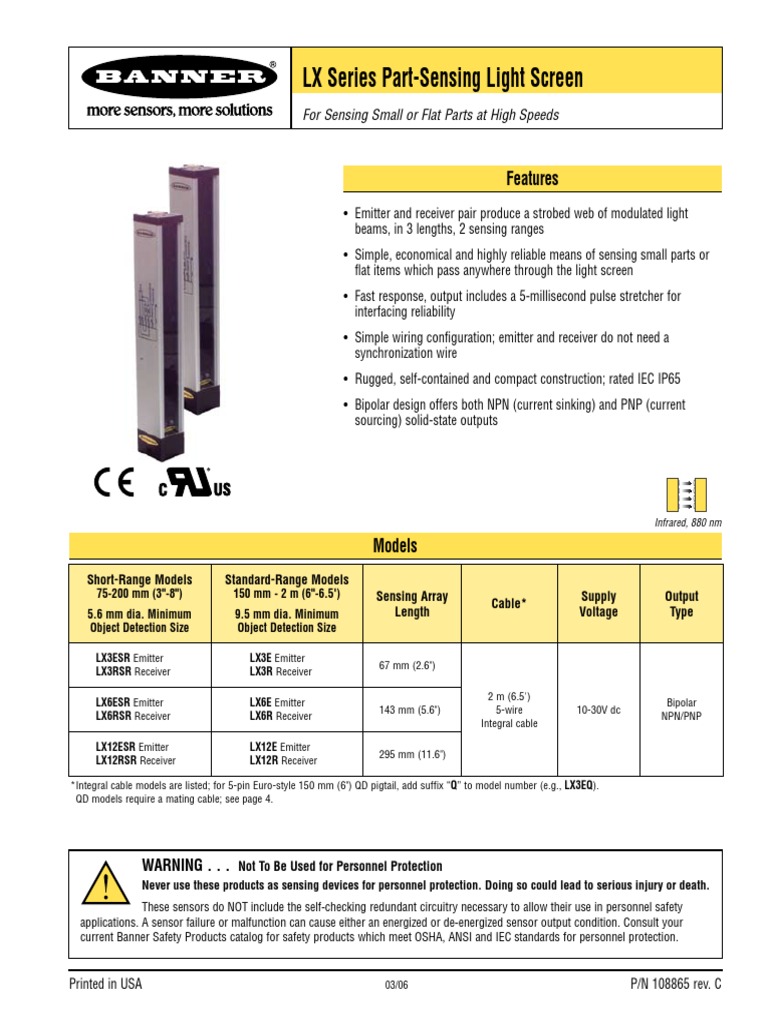 Banner, LX Series Part-Sensing Light Screen | PDF | Bipolar Junction ...