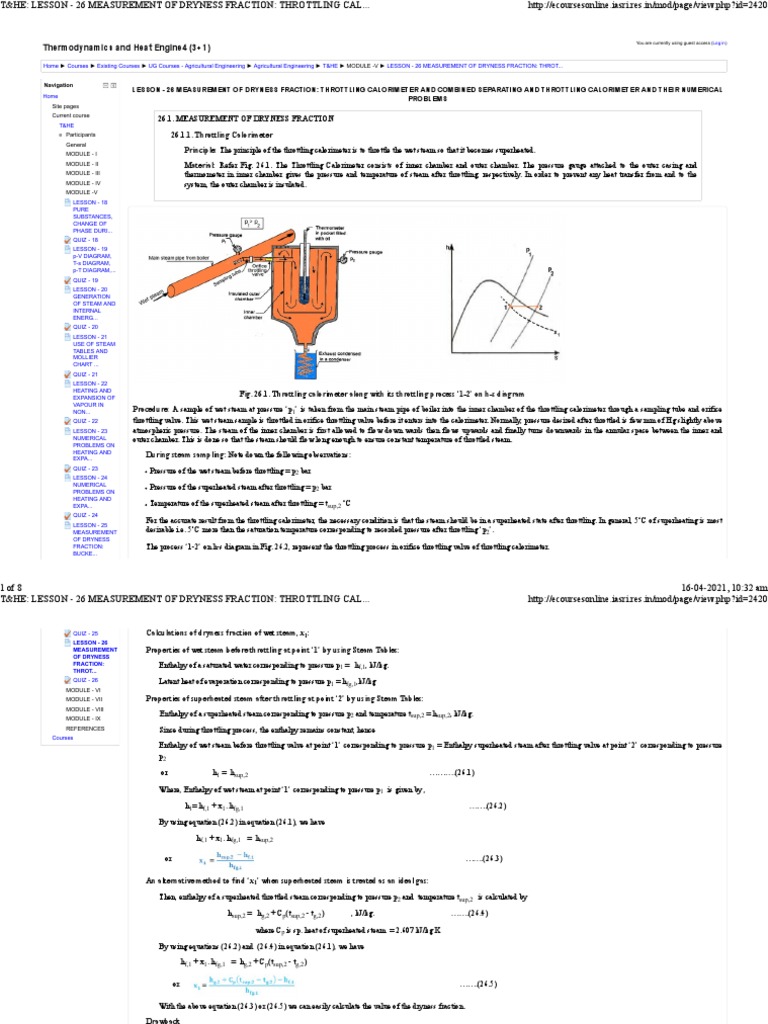 Thermodynamics: Dryness Fraction Measurement | PDF | Steam | Enthalpy