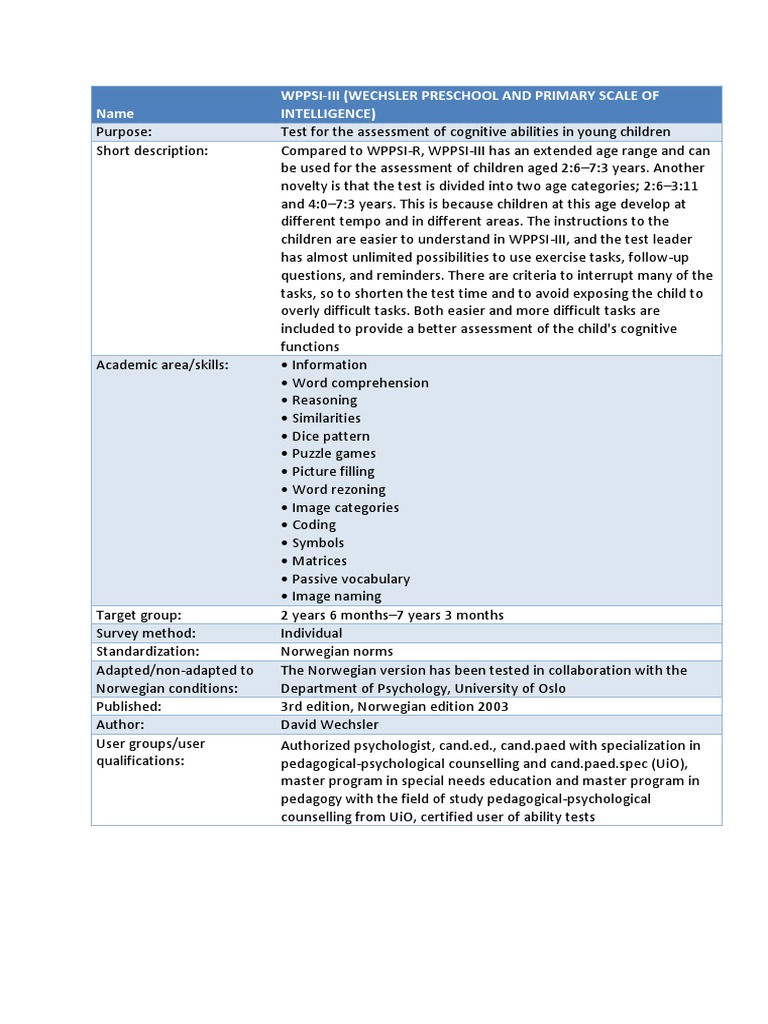 Wippsi III PDF | PDF | Behavioural Sciences | Cognitive Science