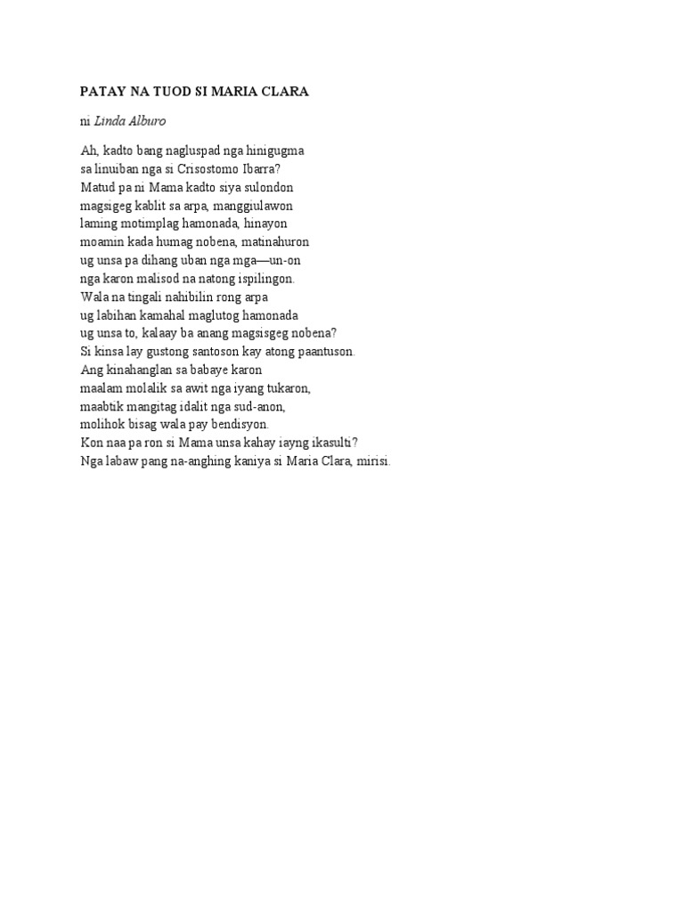 GE LITPH - Patay na Tuod si Maria Clara.docx | PDF
