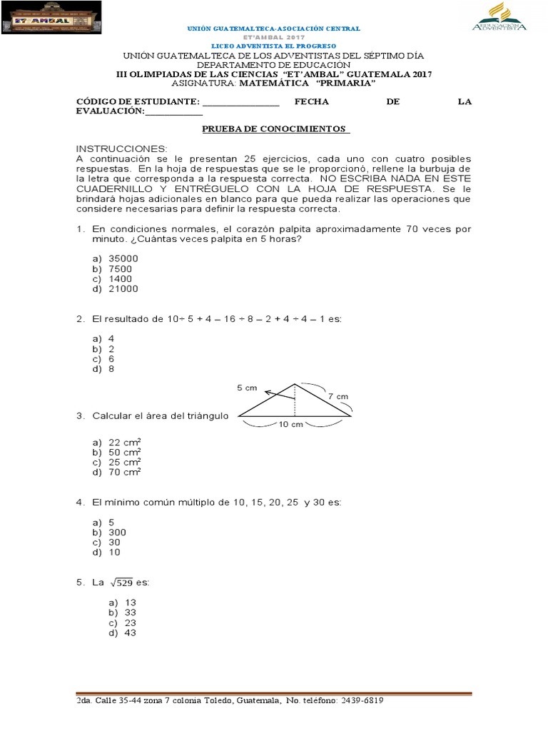 Pruebas de Matemáticas | PDF | Guatemala | Triángulo