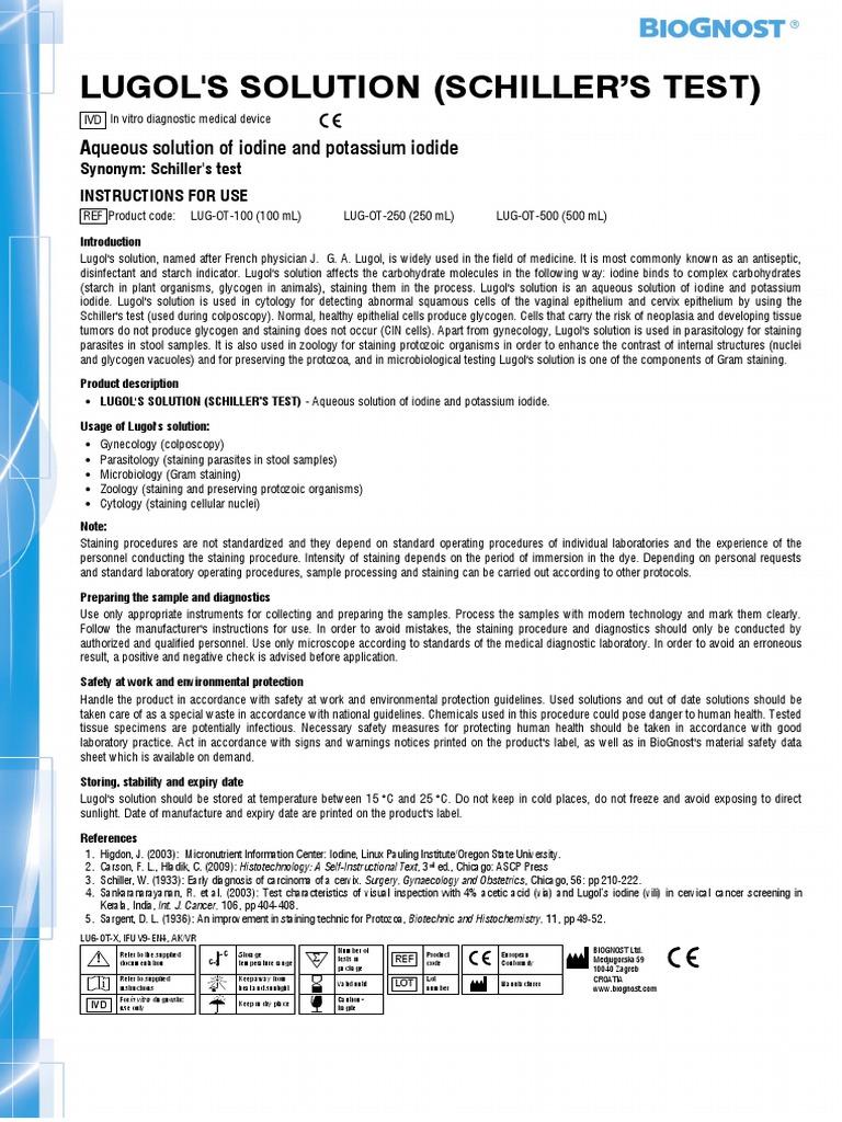 Lugols Solution Schillers Test IFU V9 EN4 | Download Free PDF ...