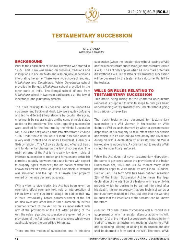 Testamentary Succession M L Bhakta | PDF | Will And Testament | Justice