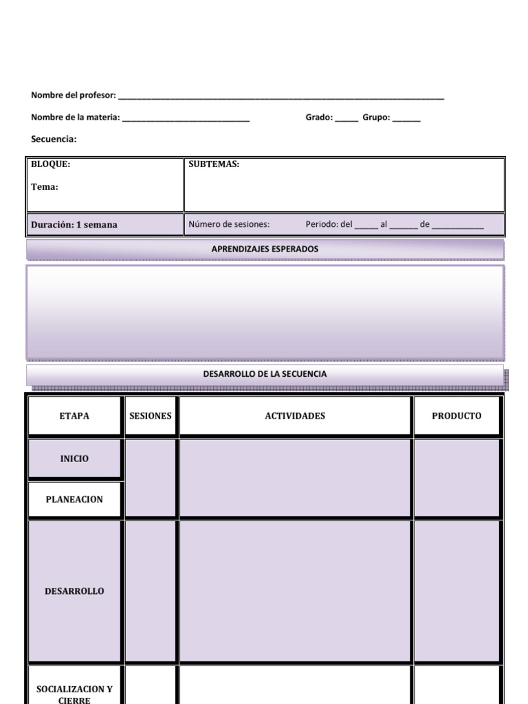 Formato de La Planeacion Didactica para Secundaria 2011-2012 | PDF