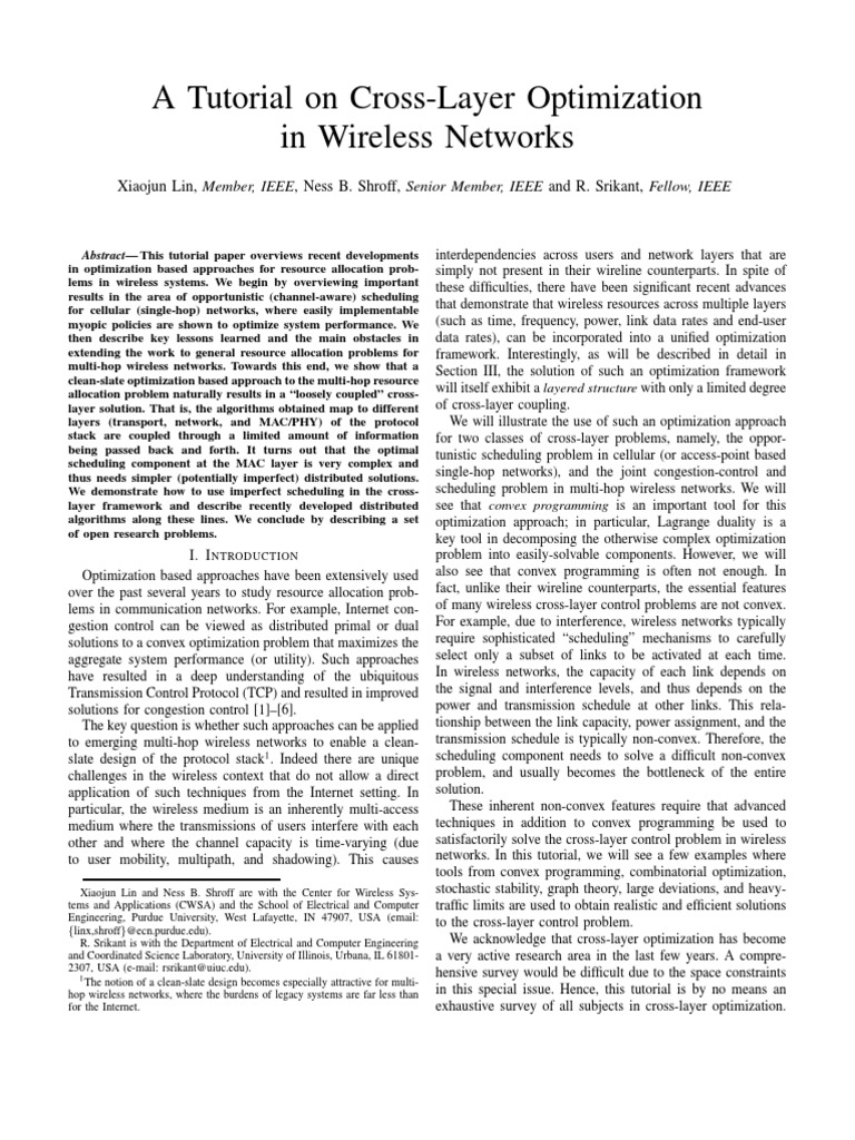A Tutorial On Cross Layer Optimization Pdf Network Congestion