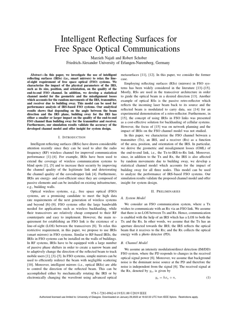 Https:/ieeexplore Ieee org/stampPDF/getPDF JSP | PDF | Wireless | Optics