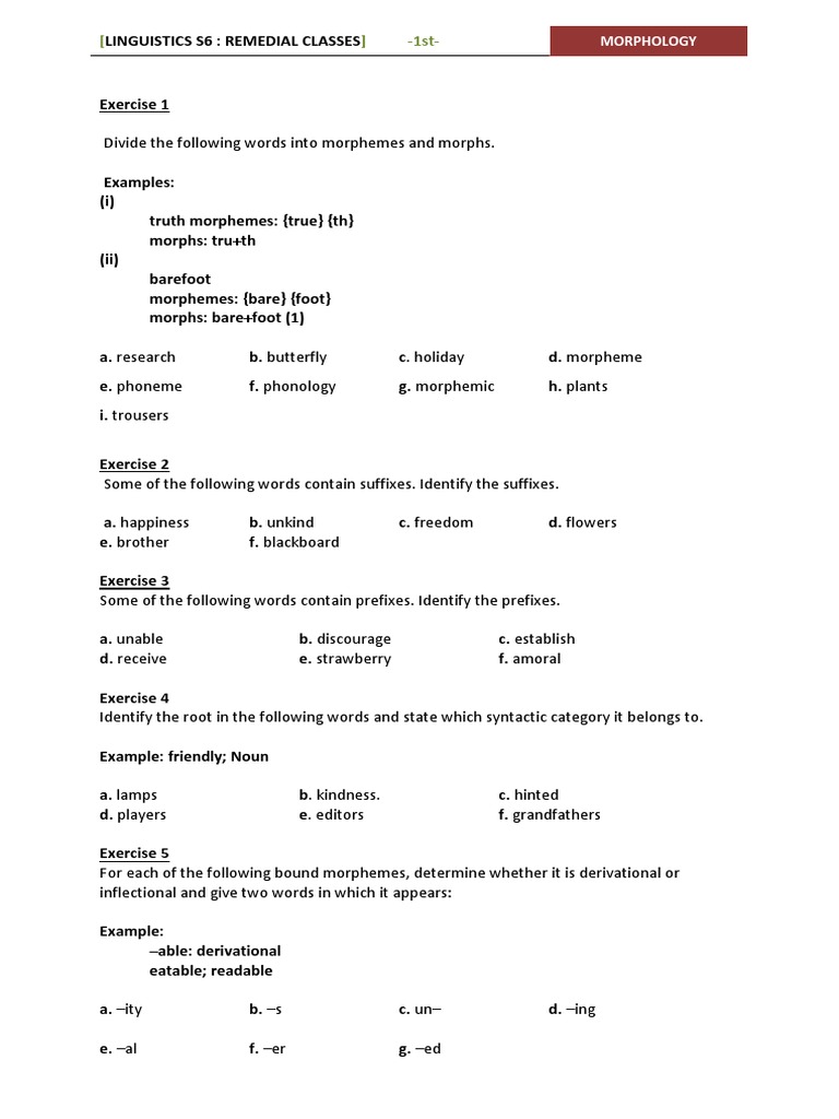 Exercise On Morphology | PDF | Foreign Language Studies | Teaching Methods & Materials