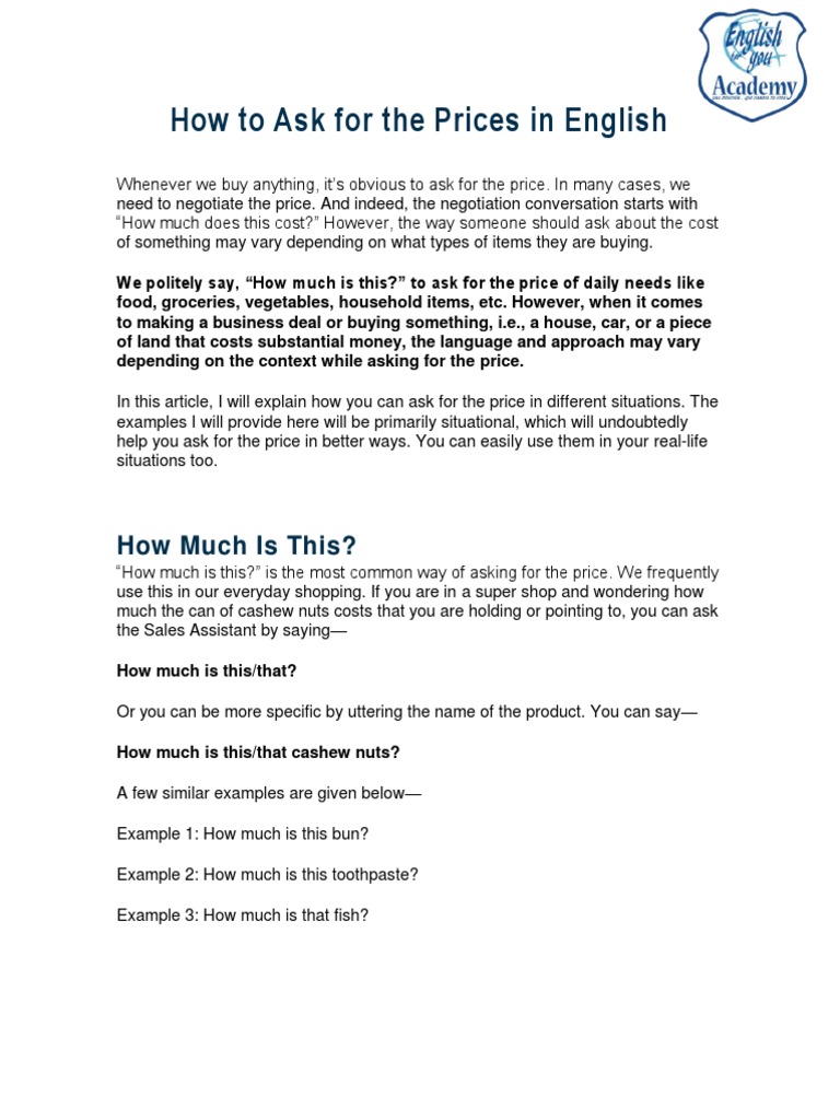 How To Ask For The Prices in English | PDF | Prices | Linguistics