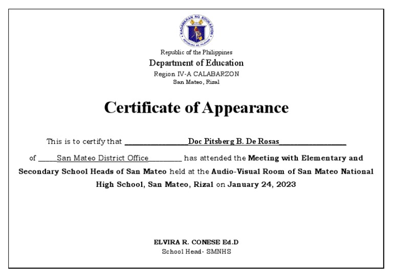 Certificate of Appearance - PSDS | PDF