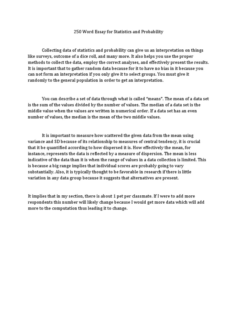 250 Word Essay For Statistics and Probability | PDF