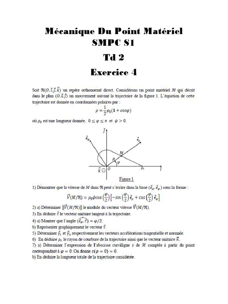 Mécanique Du Point Matériel SMPC S1 Td2 Exercice 4 | PDF | Technologie ...