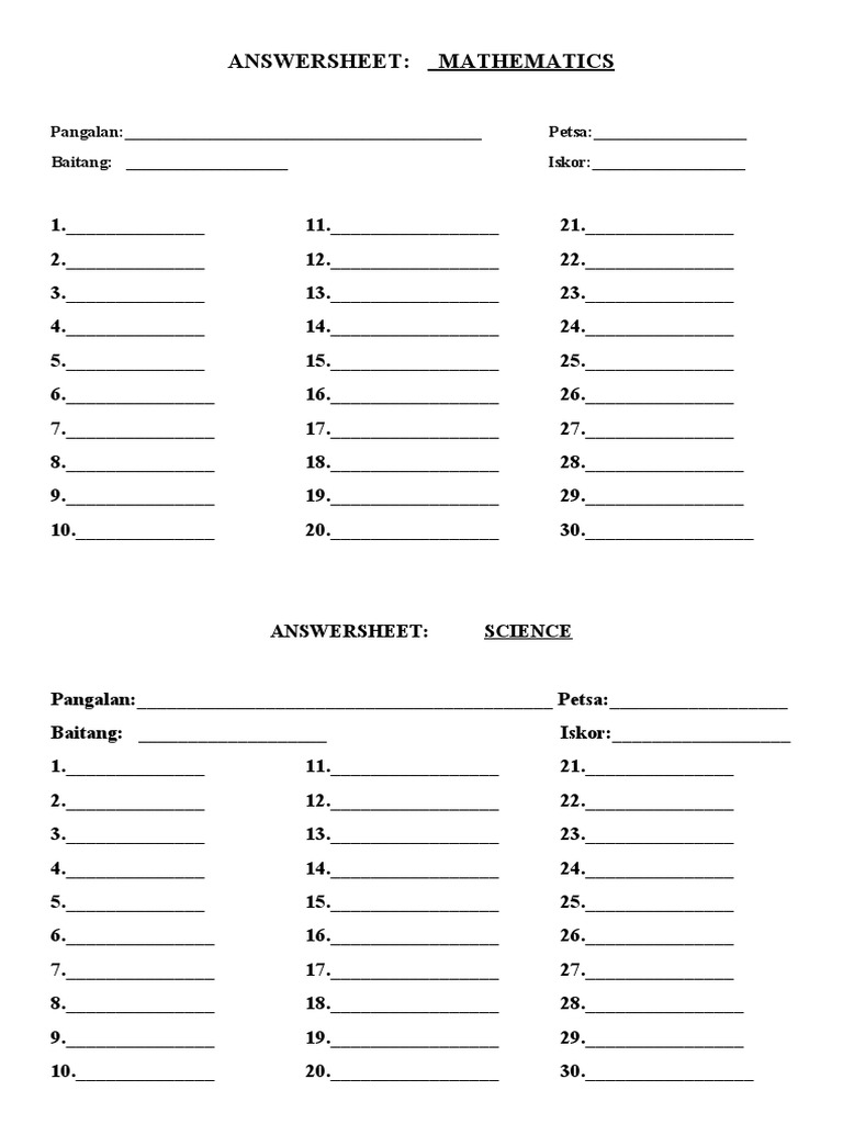 ANSWERSHEET | PDF | Technology & Engineering