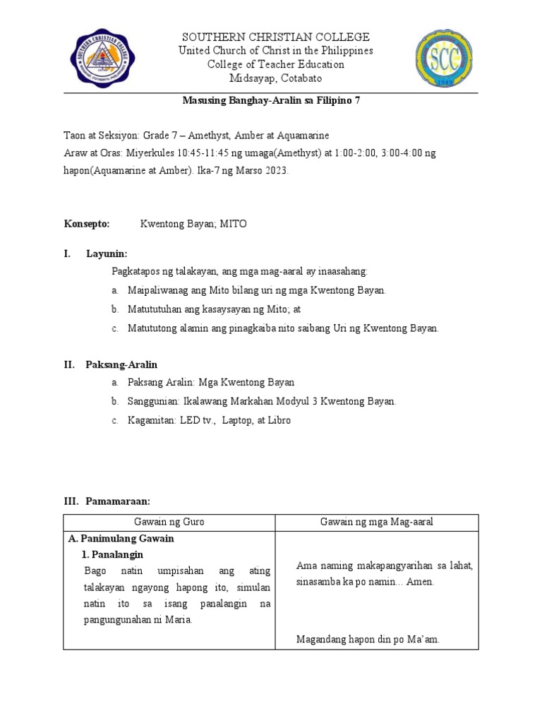 Detailed Lesson Plan Mito | PDF