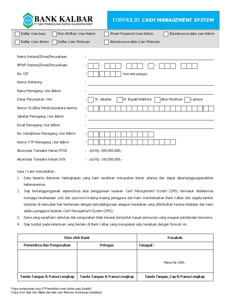 Formulir CMS Bank Kalbar | PDF