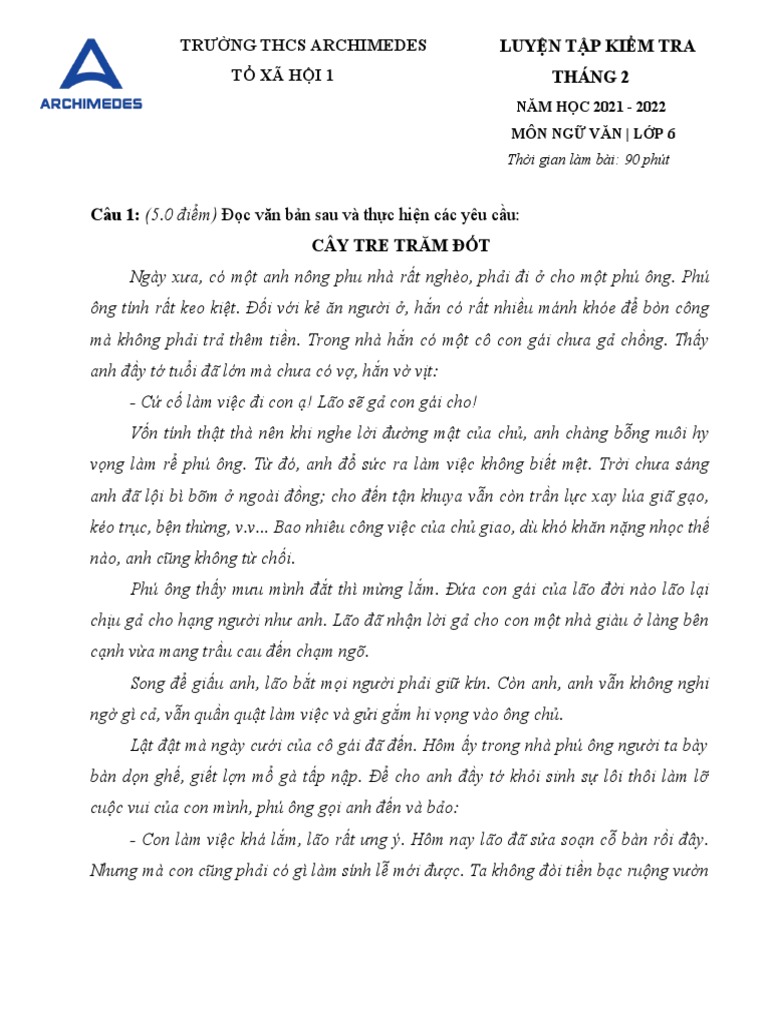 AASS.NV6. LUYỆN TẬP KIỂM TRA THÁNG 2 | PDF