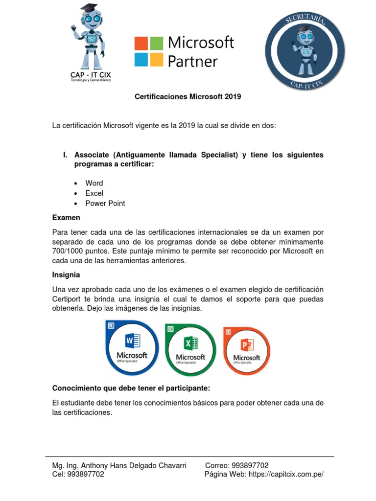 Certificaciones Microsoft 2019 | PDF | Microsoft Office | Microsoft Word