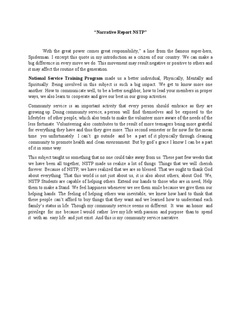 Narrative Report - NSTP | PDF