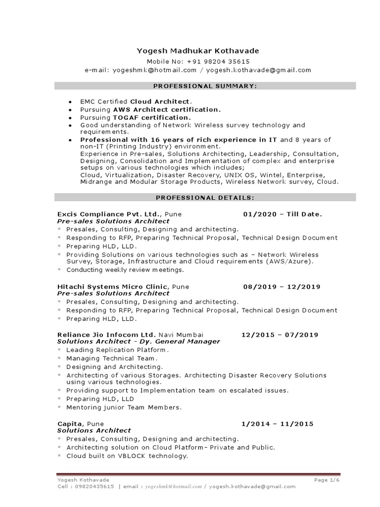 Yogesh Kothavade Resume PDF | PDF | Cloud Computing | V Mware