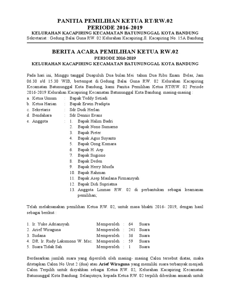 Berita Acara Pemilihan RT - RW | PDF
