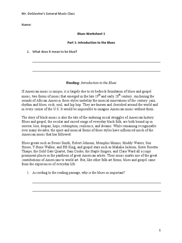 Blues Worksheet 1 PDF | PDF | Blues | Gospel Music