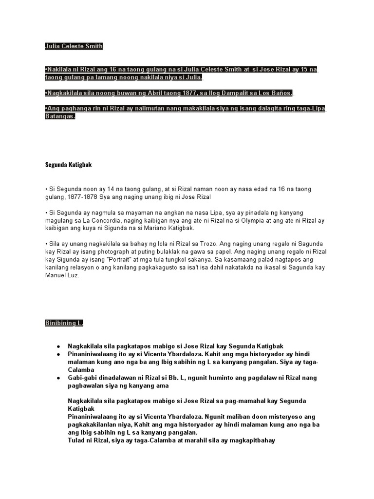 Mga Eabab Ni Rizal Bullet Form | PDF