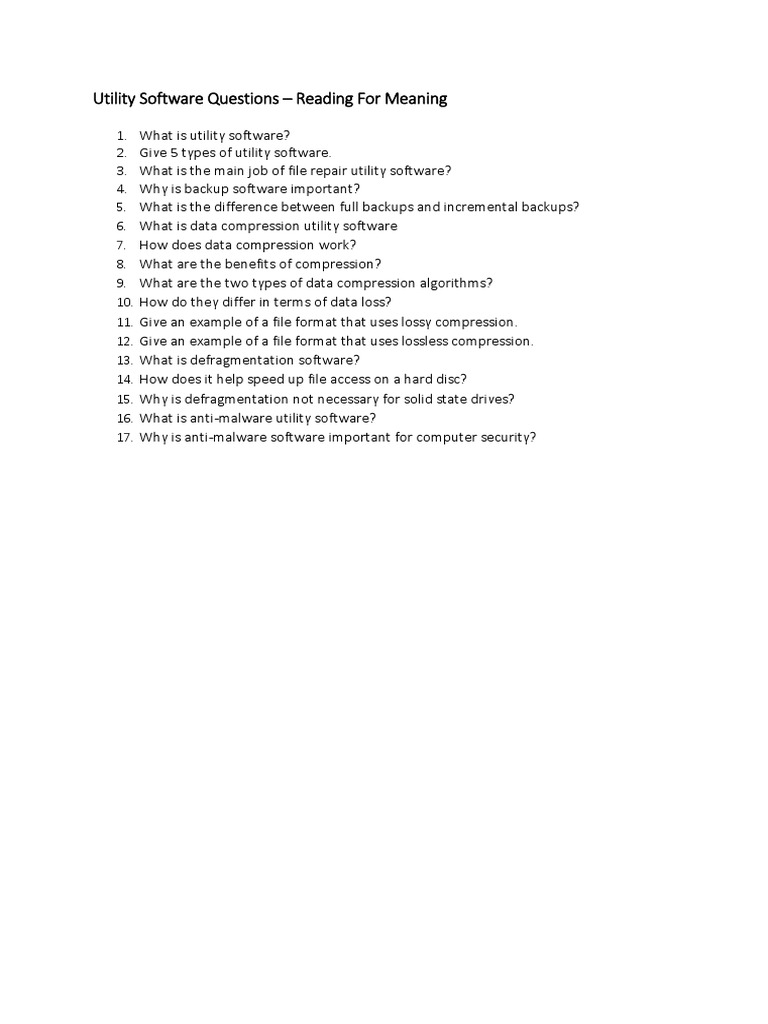 Utility Software Questions | PDF