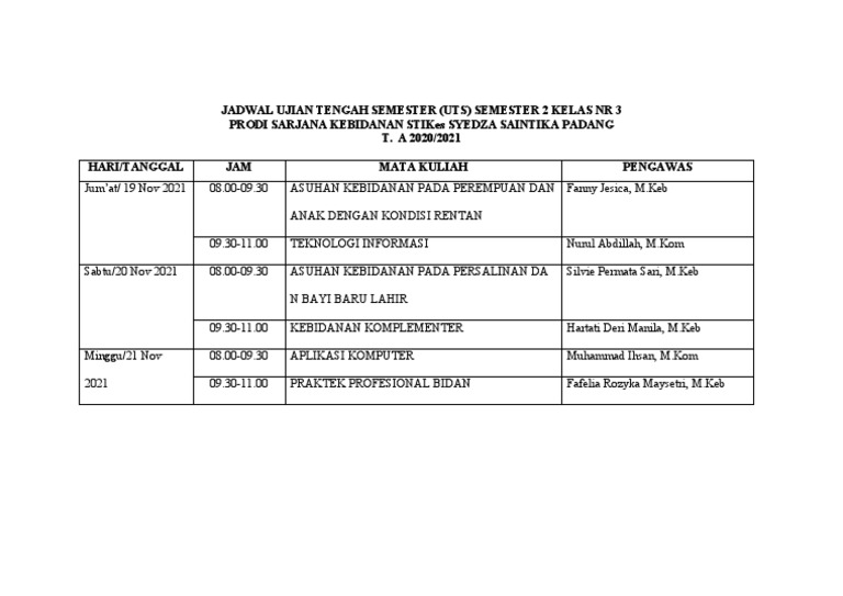 Jadwal Uts Semester 2 NR3 Ok | PDF
