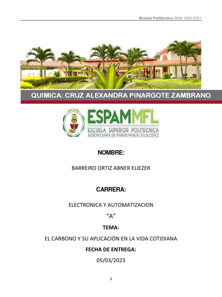 Estudio Del Carbono y Su Aplicación en La Vida Cotidiana.. Abner Eliezer Barreiro Ortiz PDF ...