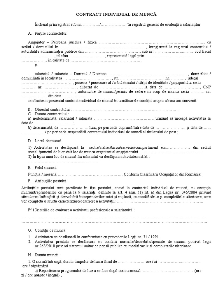 Contract Individual de Munca | PDF